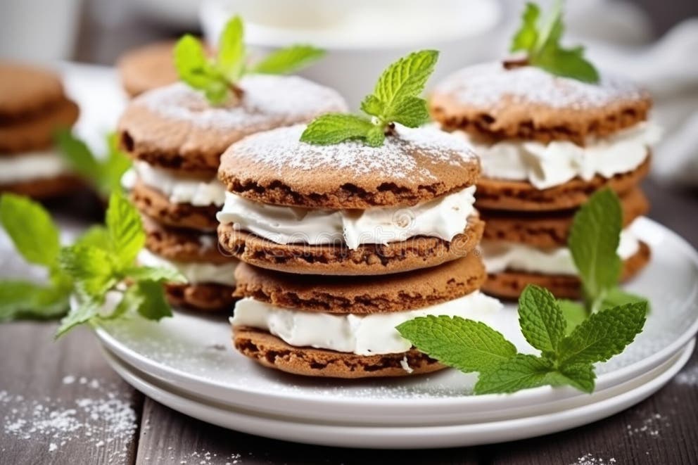 Stacking Cookie Sandwiches Filled with Cream Stock Image - Image of ...