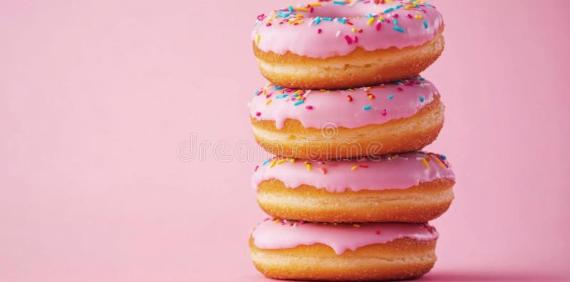 Stacking Donuts with Pink Frosting and Sprinkles on a Pink Background ...