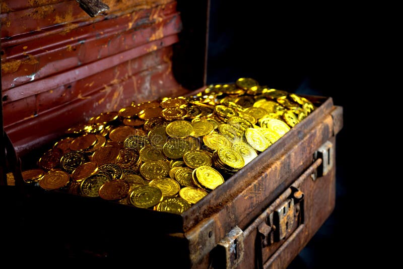 Stacking Gold Coin in Treasure Chest Stock Image - Image of fortune ...