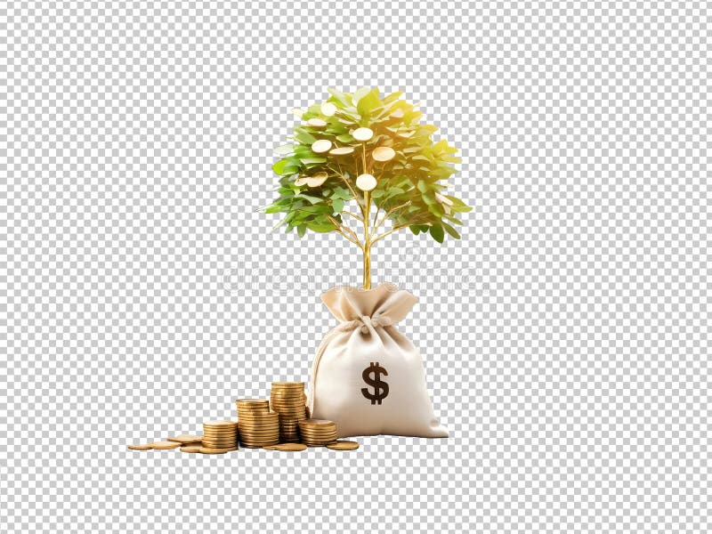 Stacking Gold Coins and Money Bag of Tree with Growing . Stock Vector ...