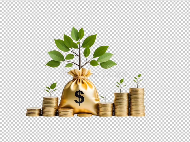 Stacking Gold Coins and Money Bag of Tree with Growing . Stock ...