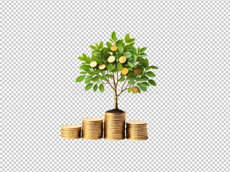 Stacking Gold Coins and Money Bag of Tree with Growing . Stock Vector ...