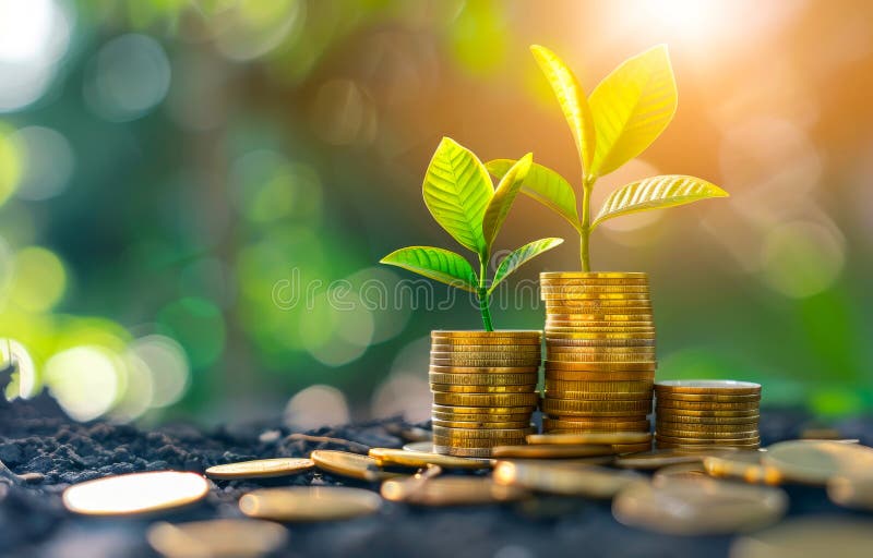 Stacking Gold Coins and Plant with Growing Value on the Top Stock Image ...