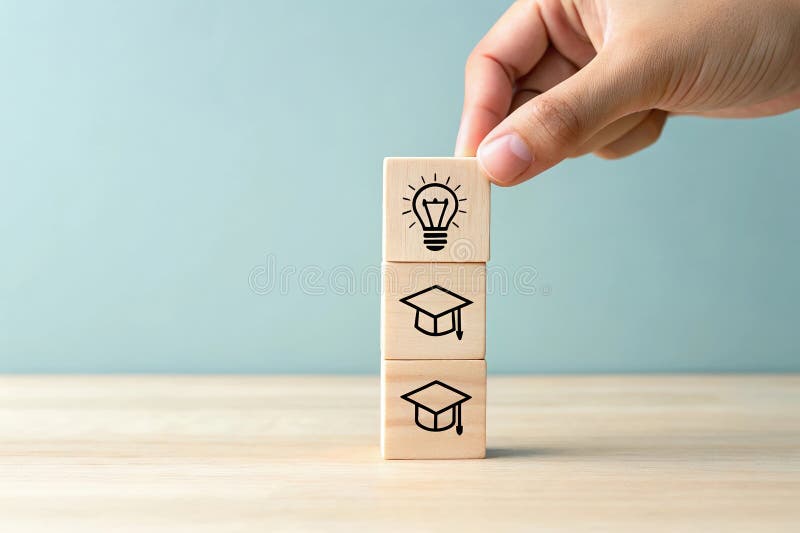 Stacking Knowledge Blocks Idea Graduation and Education Concept Represented by Wooden Blocks ...