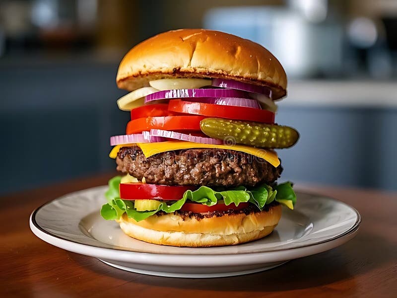 Stacking a Massive Burger with Layers of Ingredients Stock Illustration ...