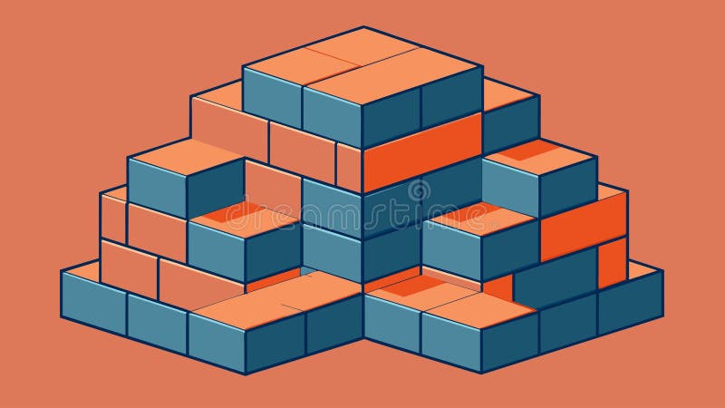 Stacking of More Interlocking Concrete Blocks on Top of the First Layer ...