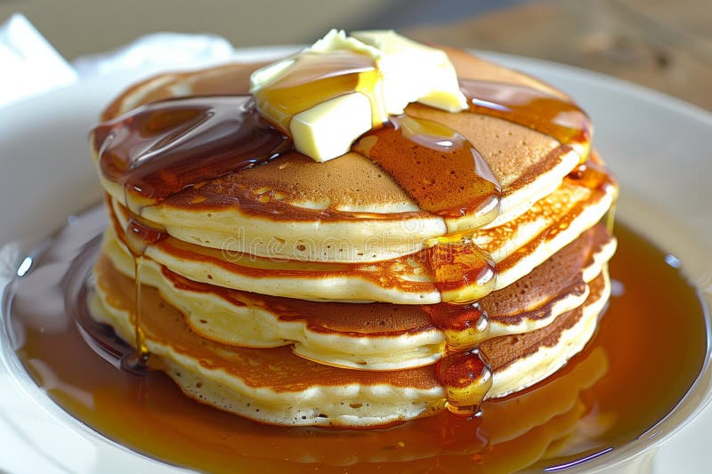 Stacking Pancakes, Syrup and Butter Ready To Serve Stock Photo - Image ...