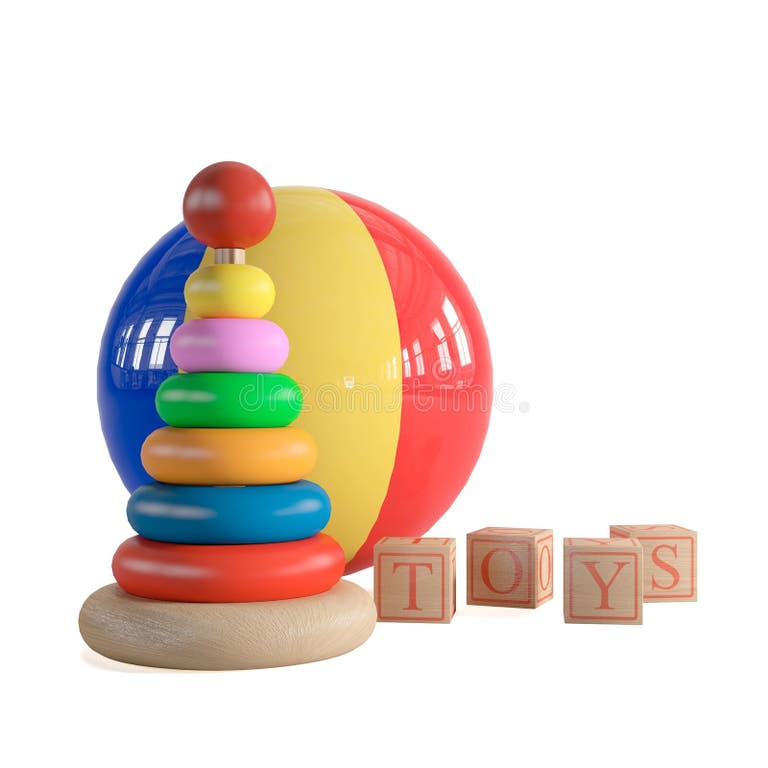 A Stacking Pyramid Toy Next To Blocks, 3d Rendering Stock Illustration ...
