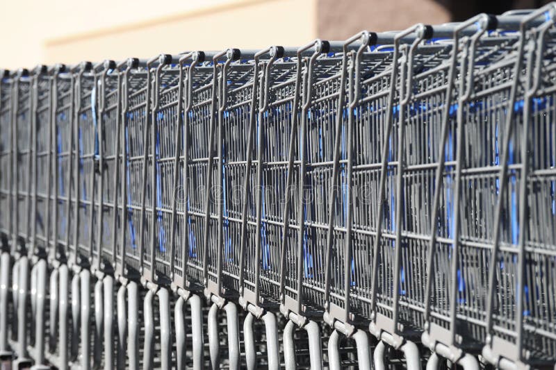 Stacking Shopping Cart in a Row Stock Photo - Image of consumer ...