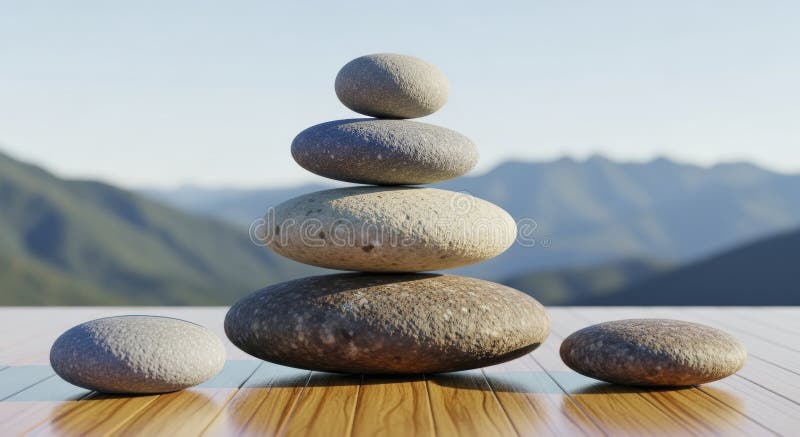 Stacking Stones for Meditation with Mountain Background Stock ...