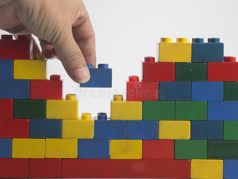 Hand Stack Up Lego Set As Wall White Stock Photos - Free & Royalty-Free ...