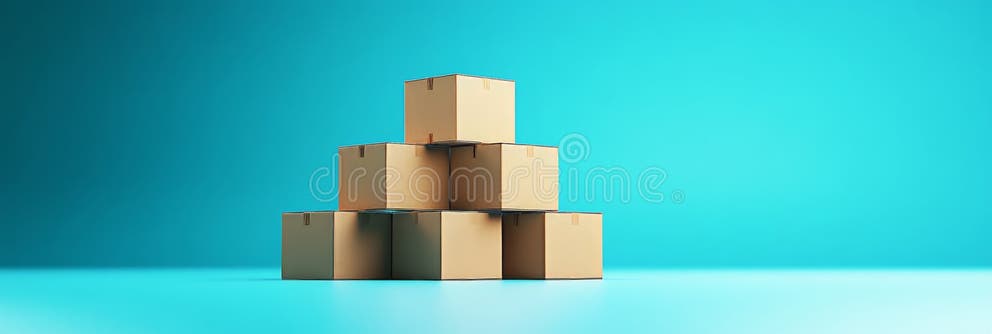 Stacks of Amazon Cardboard Boxes Positioned in Front of a Light Blue ...