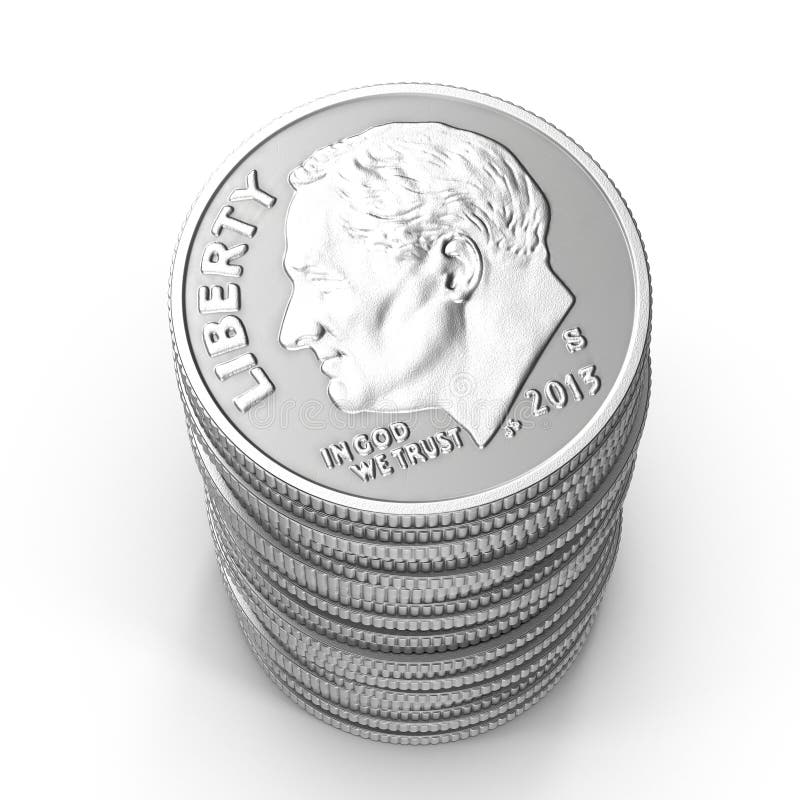 Stacks Of American Dime Coins Isolated On White. 3D Illustration Stock ...
