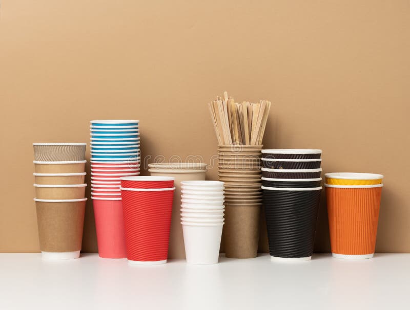 Stacks of Assorted Disposable Paper Cups for Drinks, Coffee and Tea on ...