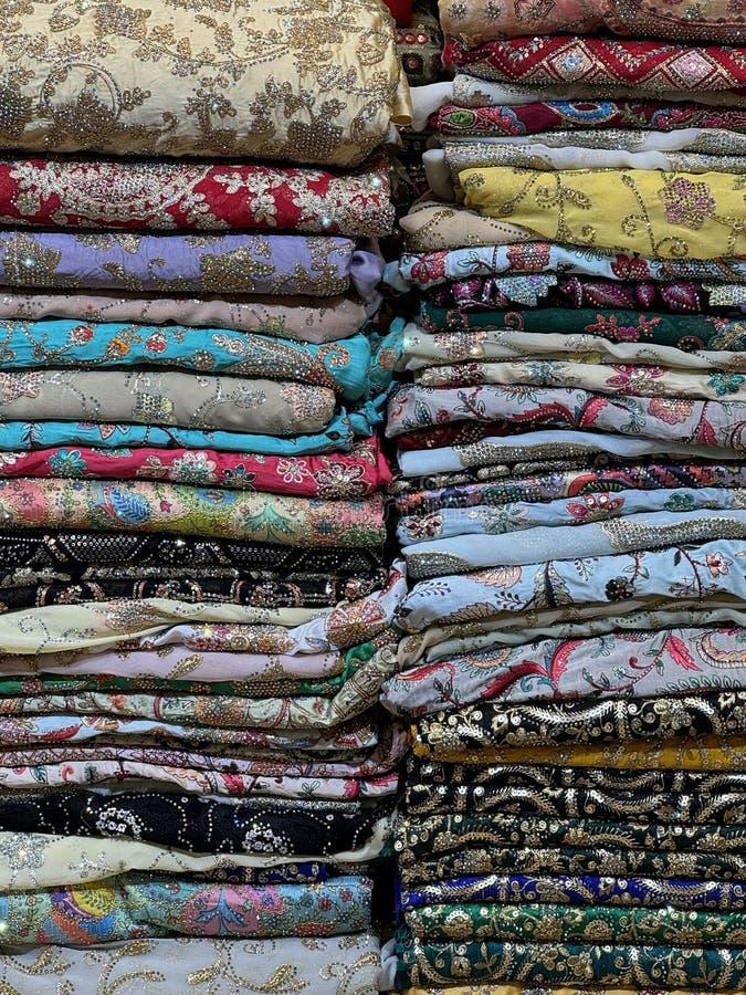 Stacks of Beautiful and Colorful Embroidered Cloth Stock Photo - Image ...