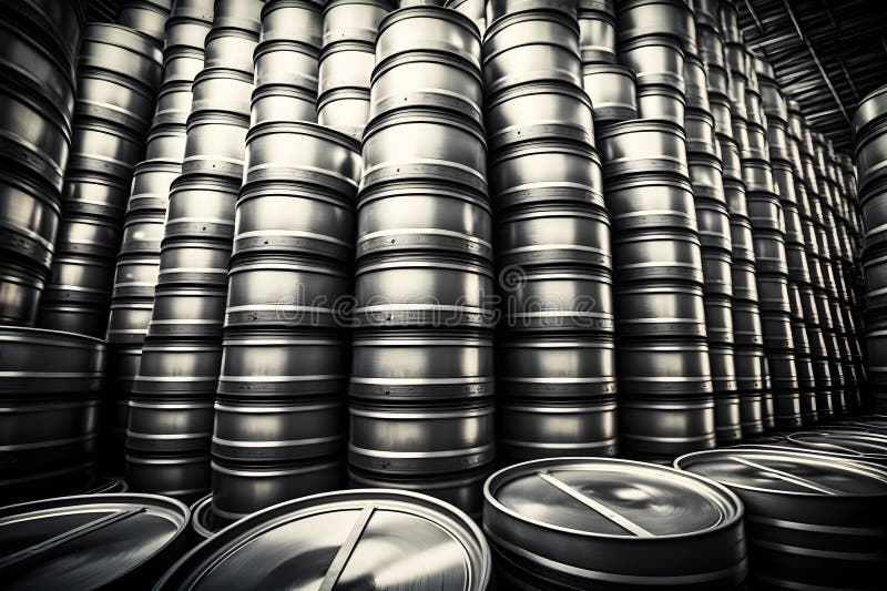 Stacks of Beer Barrels in Brewery Manufacturing Warehouse. Neural ...