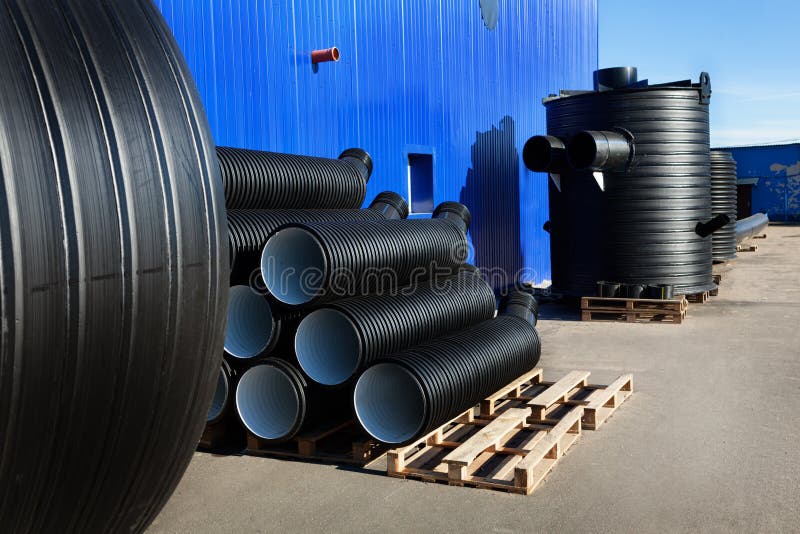 Stacks of Black Pvc Plastic Pipe Outdoors with Fitting Stock Photo ...