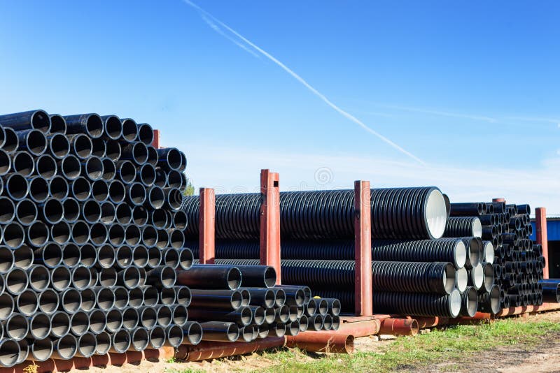 Stacks of Black Pvc Plastic Pipe Outdoors Stock Photo - Image of ...