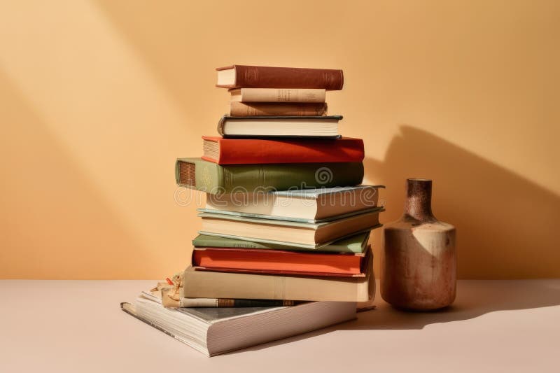Stacks of Book Isolated on Beige Background. Generative AI Stock Photo ...
