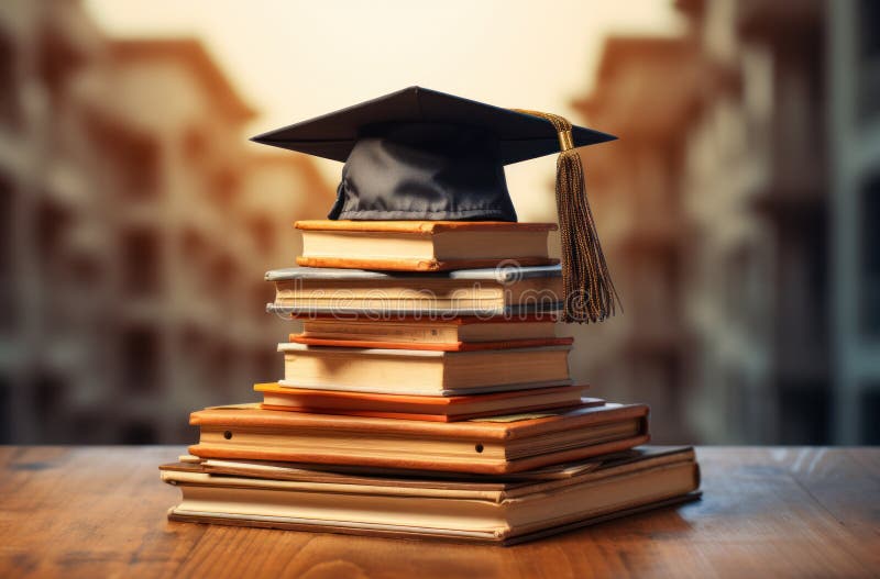 Stacks of Books with a Graduation Cap Stock Image - Image of bookshelf ...