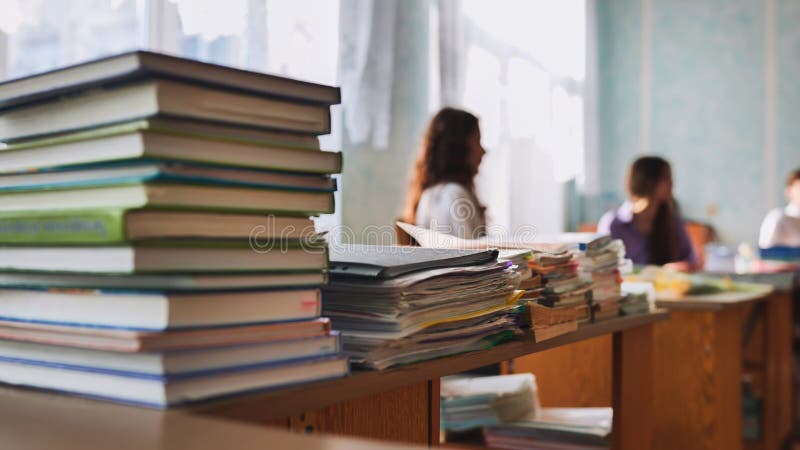Stacks of Books and Notebooks in the School& X27;s Teacher& X27;s ...