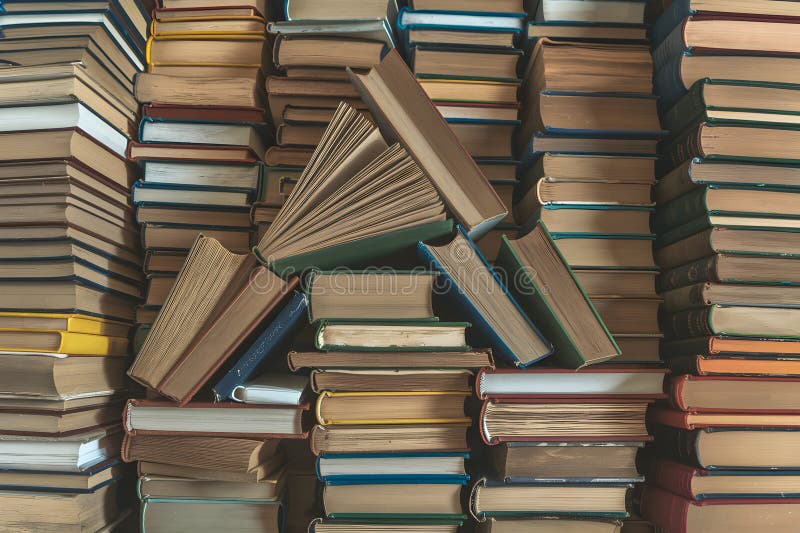 High-angle View of a Large Stack of Books, Showcasing Diverse Colors ...