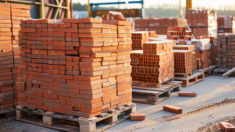 Stacks of Bricks on Pallets at a Construction Yard Stock Illustration ...