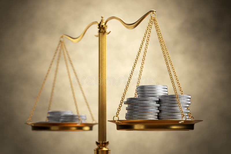 Stacks of Bright New Shiny Silver Coins Placed on Scales. 3d Render ...