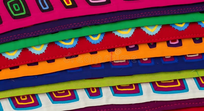 Stacks of Brightly Colored Fabrics Featuring Intricate Geometric ...