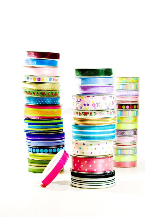 Stacks of Brightly Colored Ribbon Stock Photo - Image of dots, sewing ...