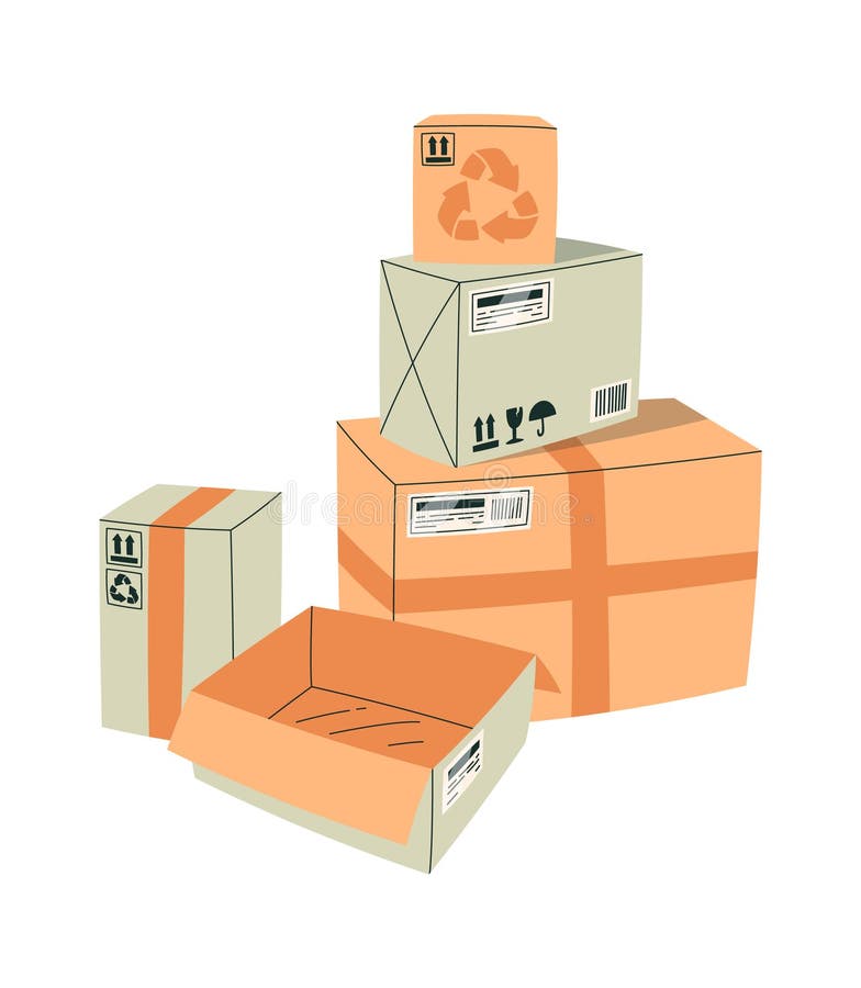 Stacks of Cardboard Boxes Flat Icon Deliver Parcels Stock Vector ...