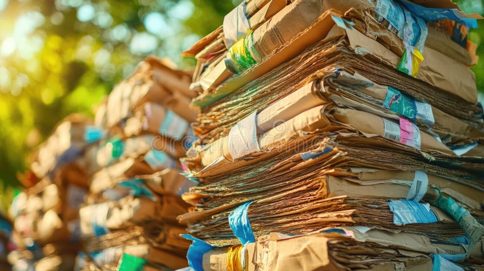 Stacks of Cardboard Boxes Outdoors in Sunlight with Colorful Labels ...
