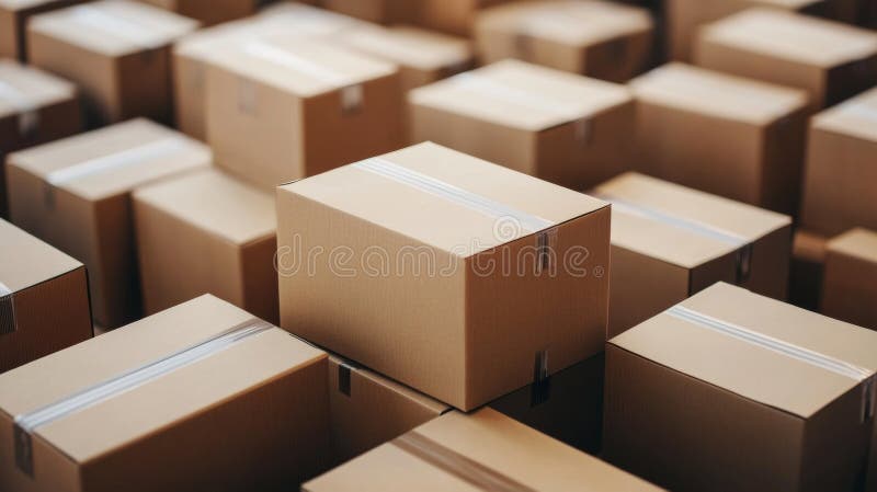 Cardboard Boxes Stacked in a Warehouse, Organized for Shipping and ...