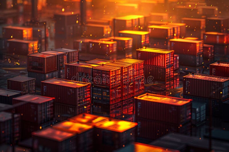 Stacks of Cargo Containers Under a Golden Light Stock Illustration ...