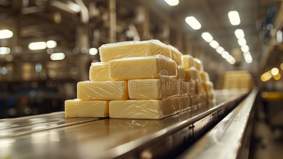 Stacks of Cheese on a Conveyor Belt. Stock Image - Image of conveyor ...