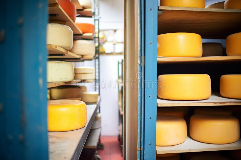 Stacks of Cheese Wheels in Ageing Room Stock Image - Image of texture ...