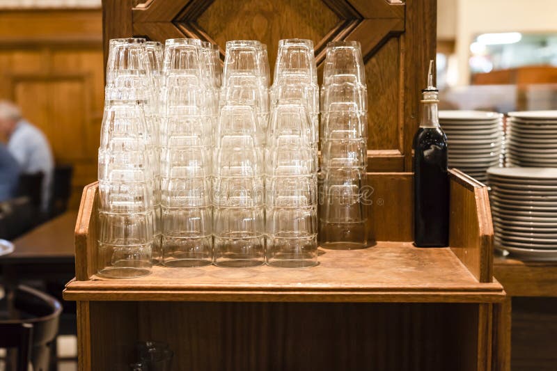 Stacks of Clean Empty Glasses in a Restaurant Stock Image - Image of ...
