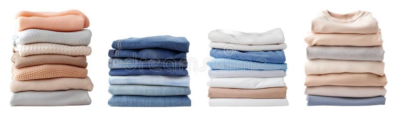 Stacks of Clean, Folded, Ironed Clothes (jeans, T-shirts, Jackets ...