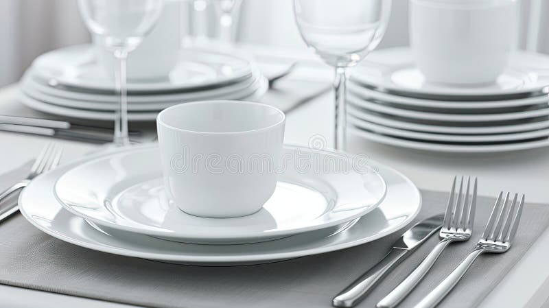 Stacks of Clean White Plates and Silverware Neatly Arranged in a Retail ...