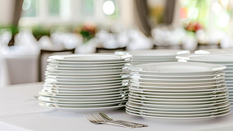 Stacks of Clean White Plates and Silverware Neatly Arranged in a Retail ...