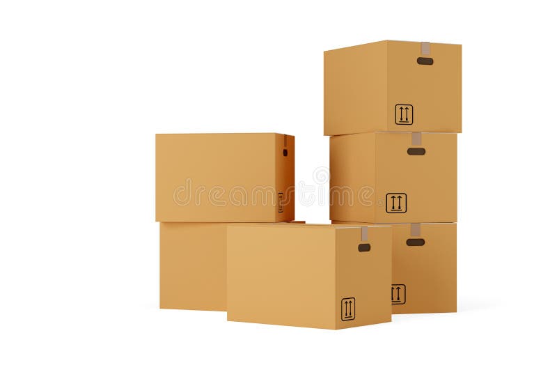 Stacks of Closed Brown Cardboard Moving Storage Boxes Over White ...