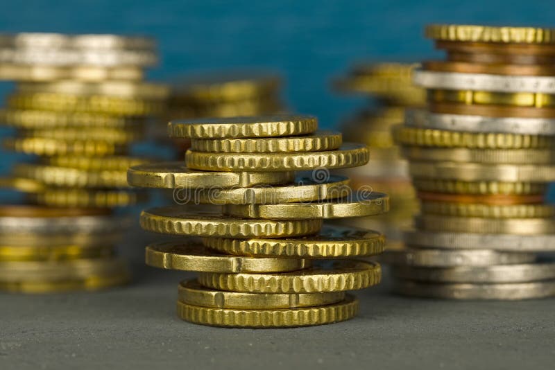 Stacks of Coins Against Colored Background Stock Image - Image of ...