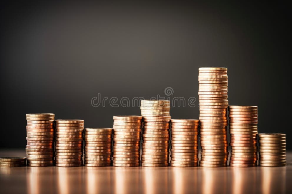 Stacks of Coins Arranged in Increasing Order Stock Photo - Image of ...