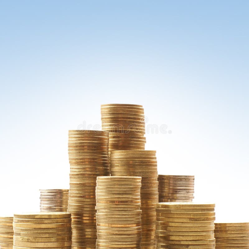 Stacks of Coins on a Blue Gradient Background Stock Image - Image of ...