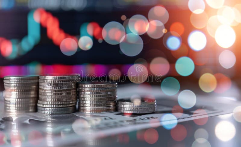 Stacks of Coins on a Colorful Financial Chart Background in a Bright ...