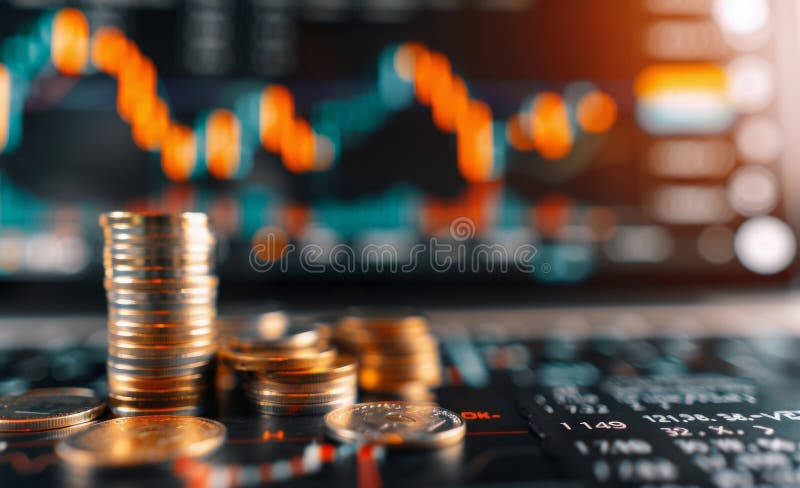 Stacks of Coins on a Colorful Financial Chart Background in a Bright ...