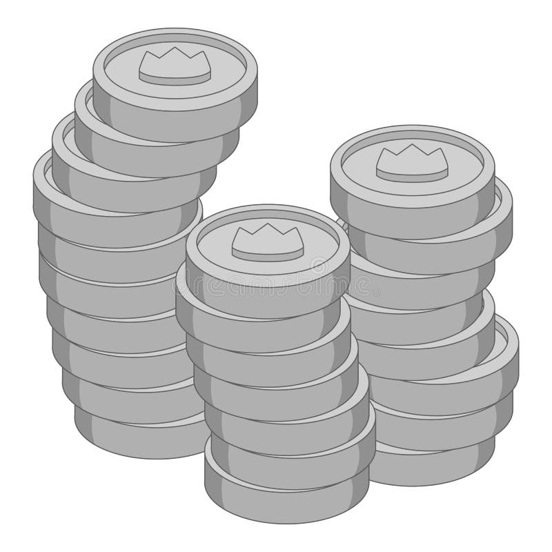 Stacks of Coins with Crown Icon Monochrome Stock Vector - Illustration ...