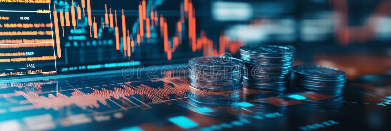 Stacks of Coins on Financial Data Chart, Symbolizing Investment, Growth ...