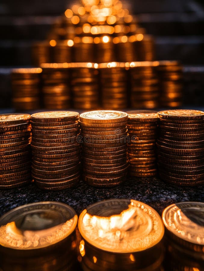 Stacks of Coins Forming a Pyramid Shape on Stairs Stock Photo - Image ...