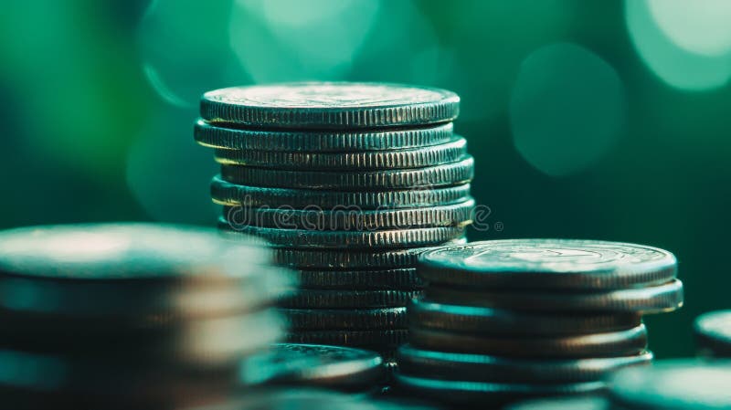 Stacks of Coins with Green Bokeh Background Stock Photo - Image of ...